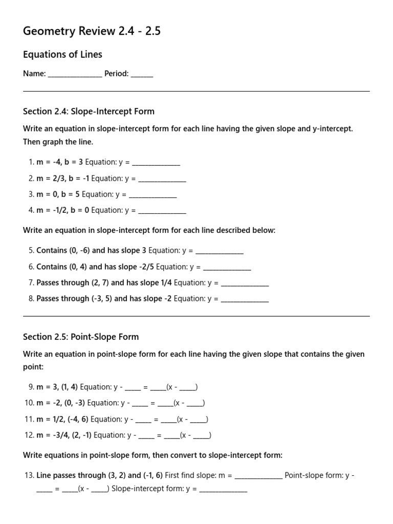 Geometry Review: Lines and Equations | PDF | Line (Geometry ...