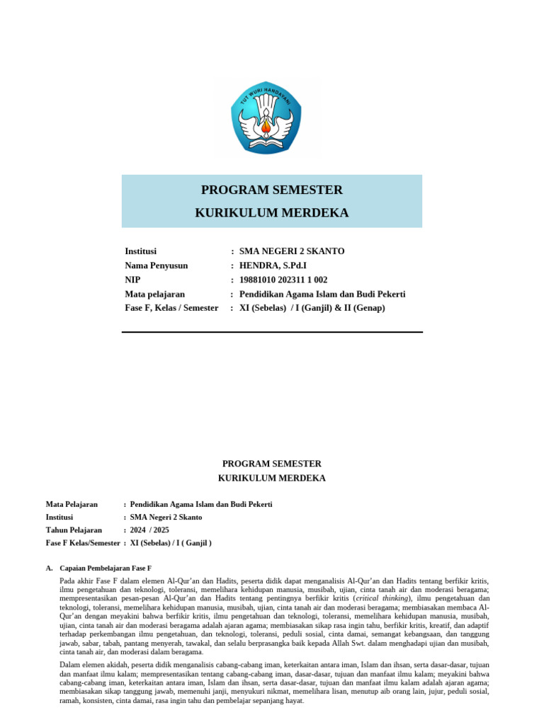 PROMES PAI Kls XI Kurikulum Merdeka | PDF