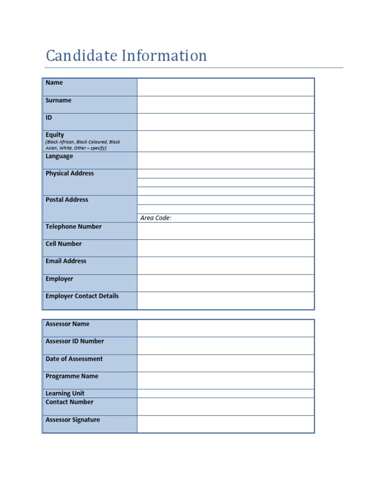Candidate Information Form Template | PDF