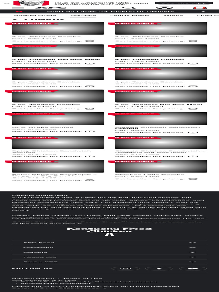 KFC® Menu - Order Online For Pick-Up or Delivery KFC® | PDF | Pepsi Co ...