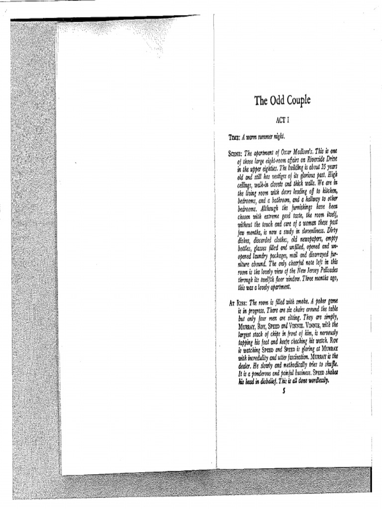 The Odd Couple Script Male | PDF