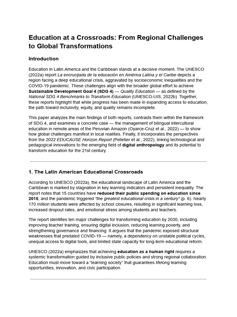 Education at A Crossroads - From Regional Challenges To Global ...