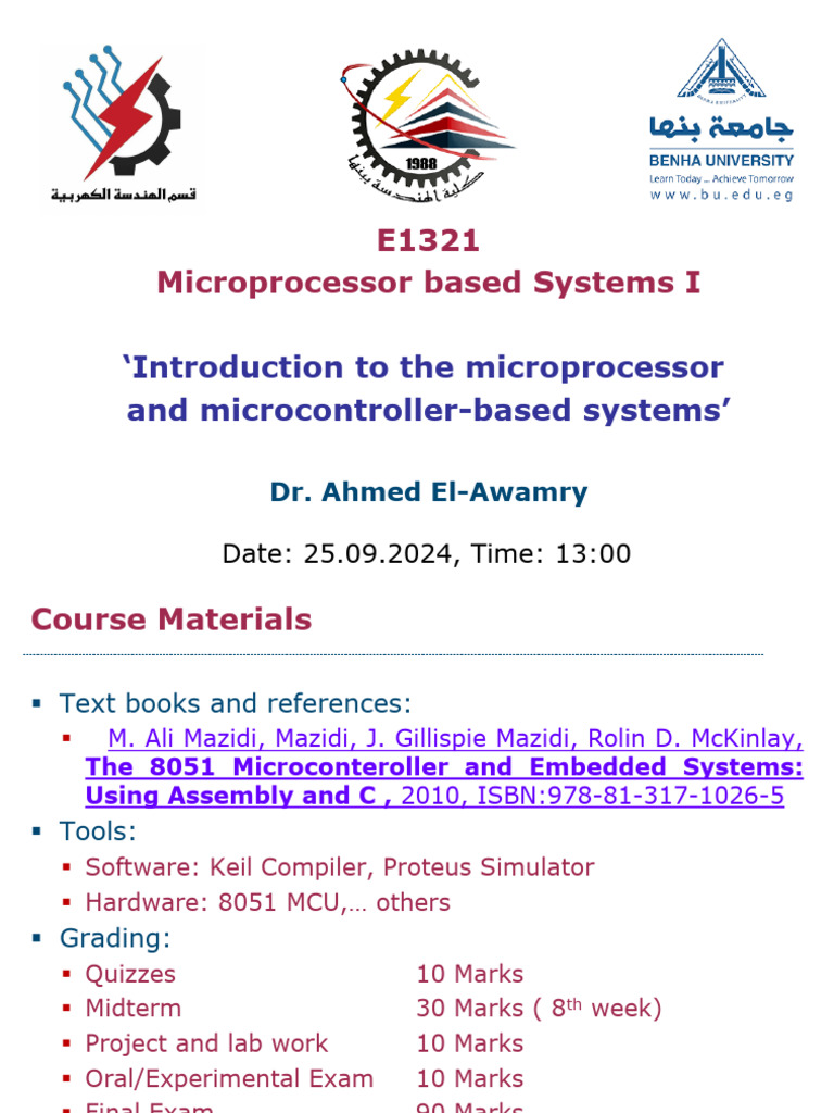 MicroprocessorBasedSystems Term-I Lec1 EmbeddedSystemsIntroduction | PDF | Central Processing ...