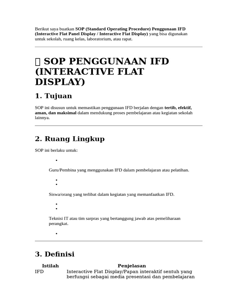 SOP Penggunaan IFD di Sekolah | PDF