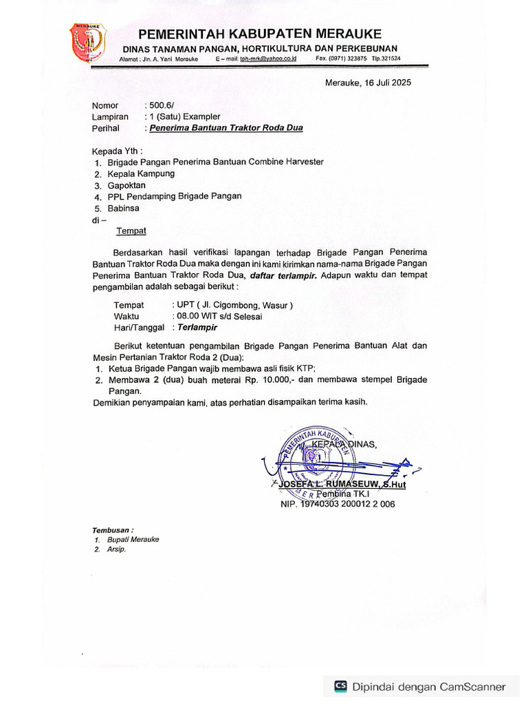 Surat Pemberitahuan Alokasi TR 2 Dan Jadwal Penyaluran Distrik Malind | PDF