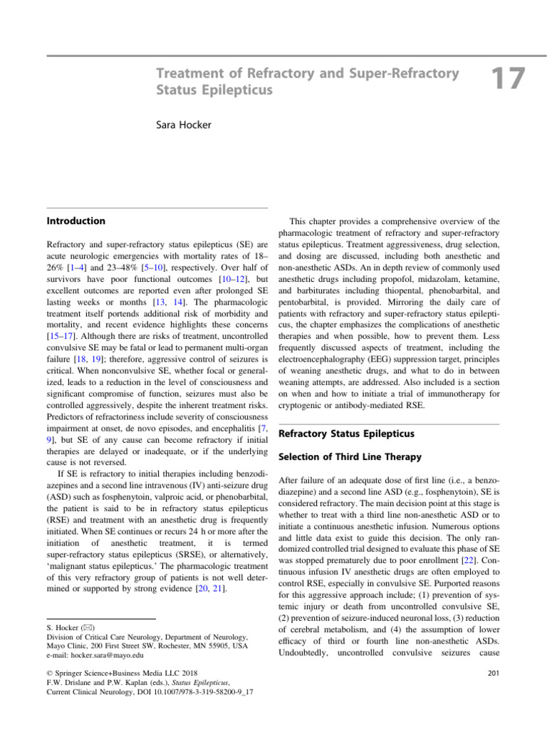 Refractory Status Epilepticus Treatment Guide | PDF | Midazolam ...