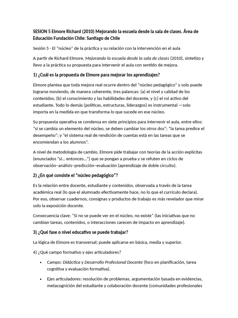 SESION 5 Elmore Richard | PDF | Maestros | Aprendizaje