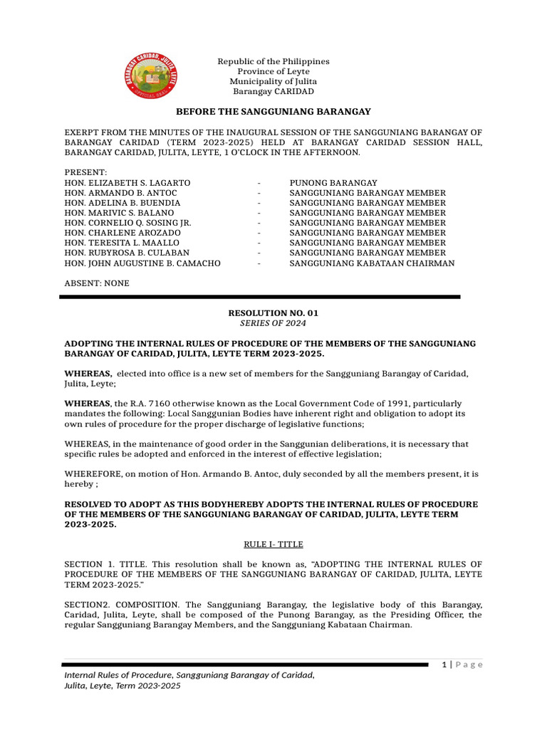 Caridad Internal Rules of Procedure (IRP) | PDF | Quorum