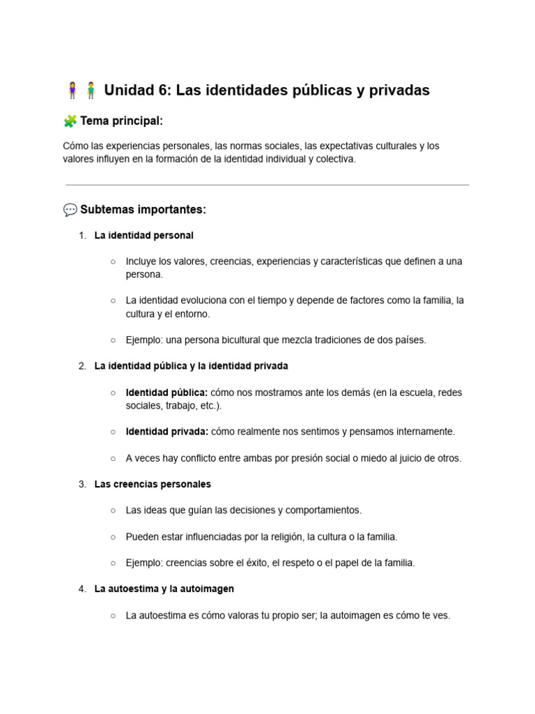 Unidad 6 - Las Identidades Públicas y Privadas | PDF | Autoestima ...