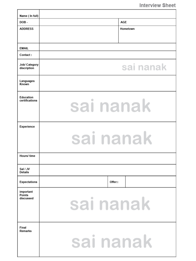 Interview Sheet Sainanak | PDF