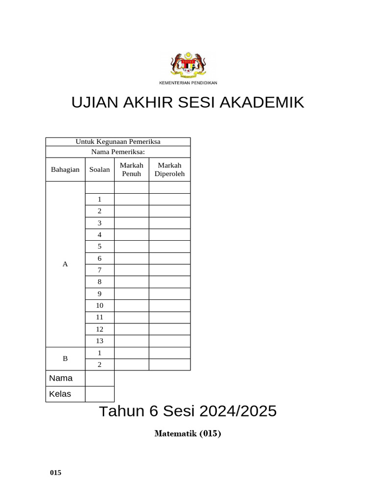 2025 Uasa Okt Math Tahun 4 | PDF
