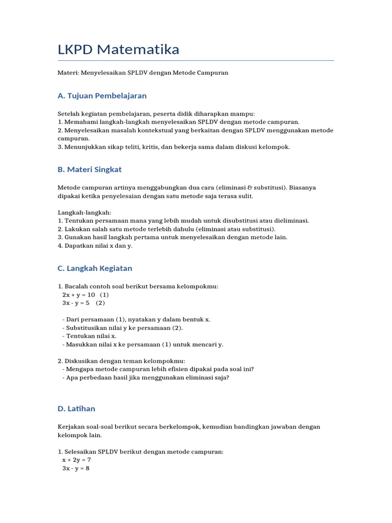 SPLDV dengan Metode Campuran | PDF