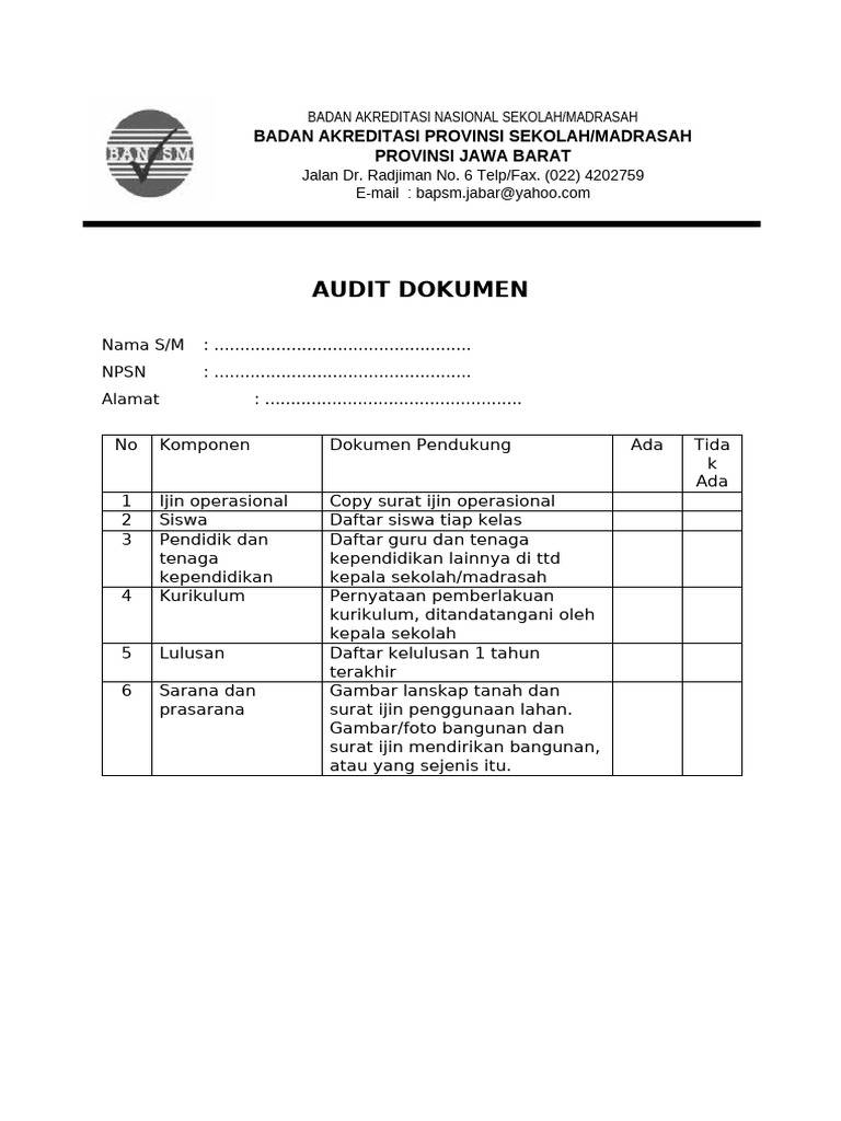 Audit Dokumen Sekolah/Madrasah 2023 | PDF