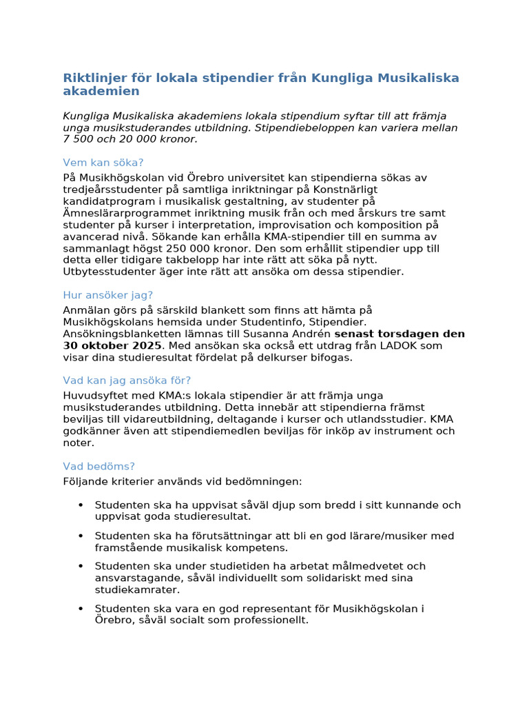 Riktlinjer for Lokala Kma Stipendier 2025 | PDF