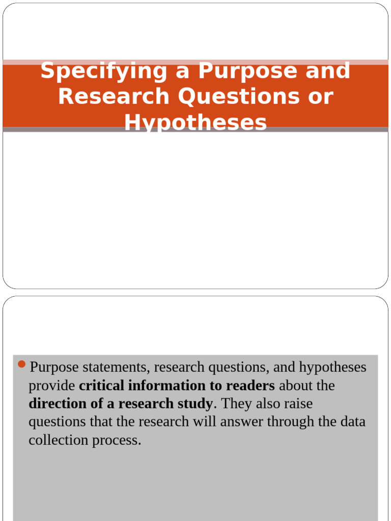 Specifying a Purpose and Research Questions or Hypotheses (4) (1) | PDF | Quantitative Research ...