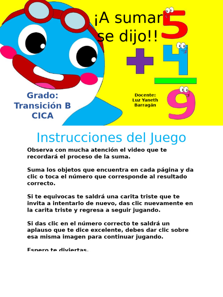 Juego Interactivo de Sumas para Niños | PDF