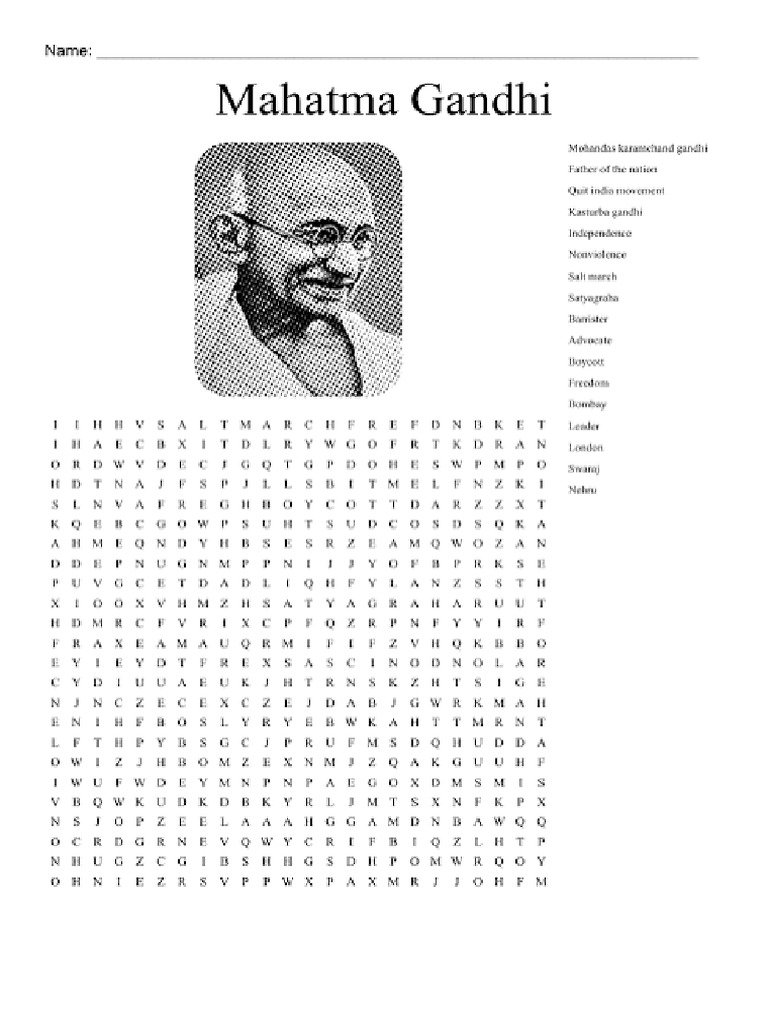 Word Search - Mahatma Gandhi Great | PDF