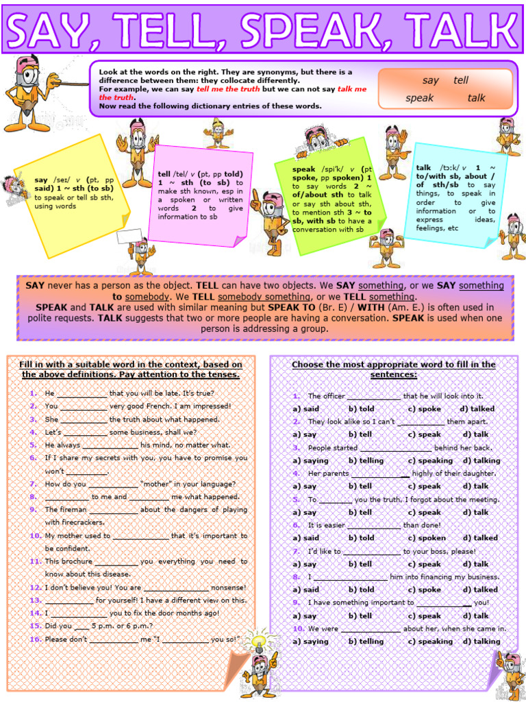 Differences Between Say, Tell, Speak, Talk | PDF | Linguistics