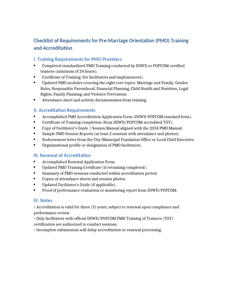 PMO Training and Accreditation Checklist | PDF