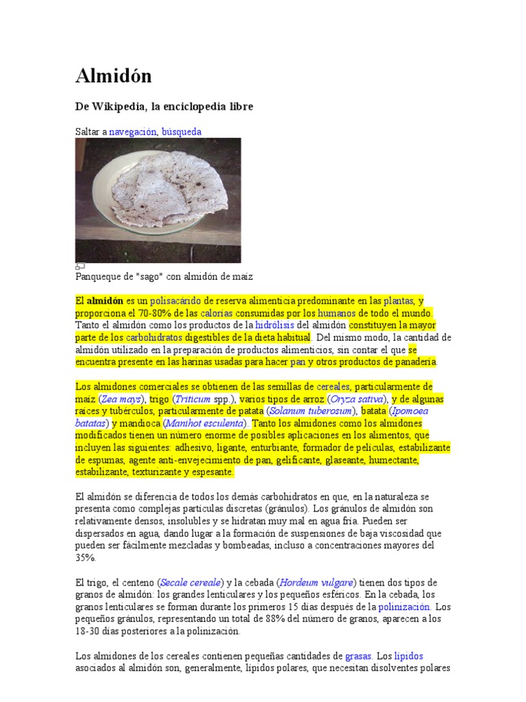 Almidón | PDF | Almidón | Comida y bebida