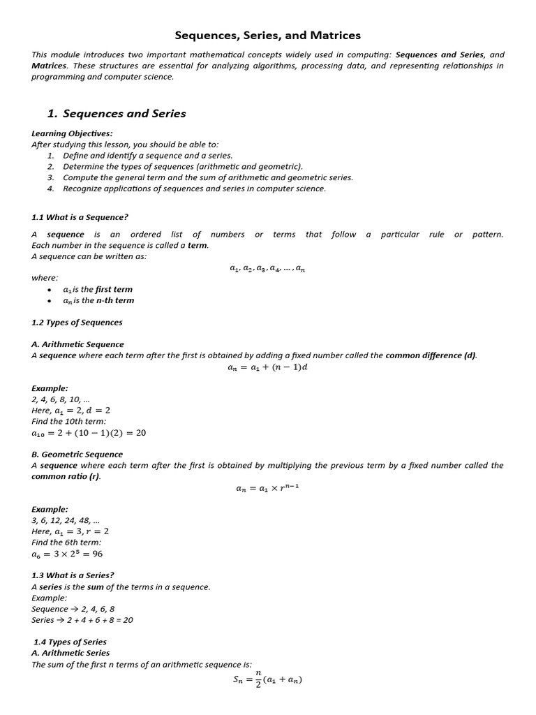 Sequences Series and Matrices | PDF | Matrix (Mathematics) | Mathematics