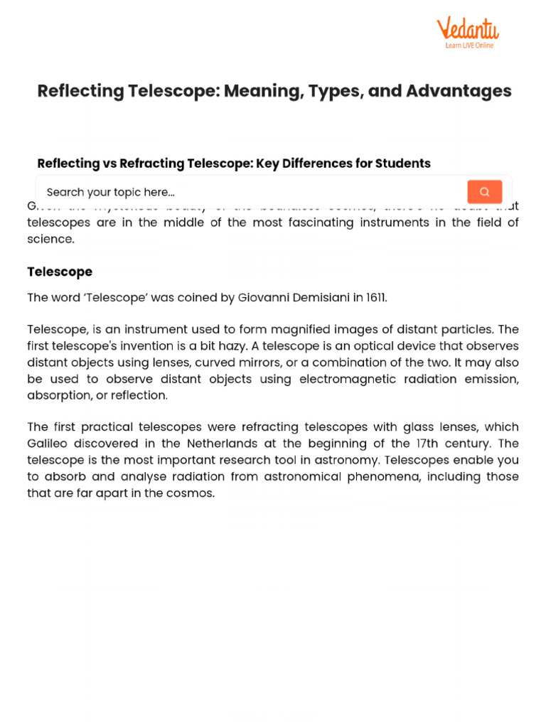 Reflecting Telescope - Meaning, Types, and Advantages | PDF