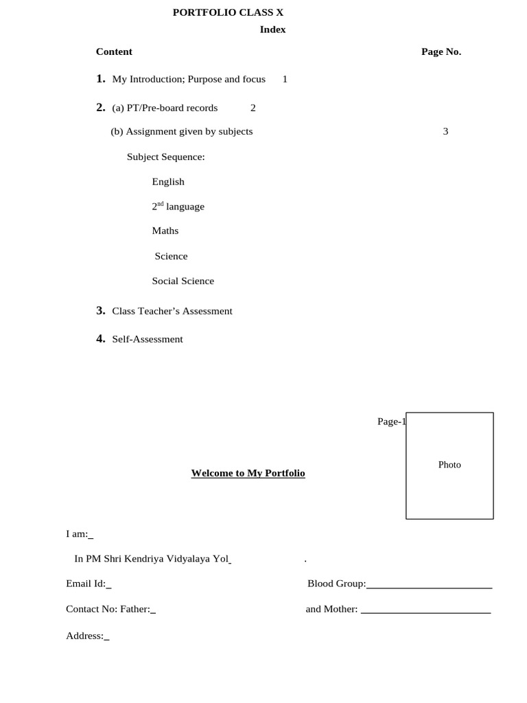 Class X Student Portfolio Template | PDF | Learning