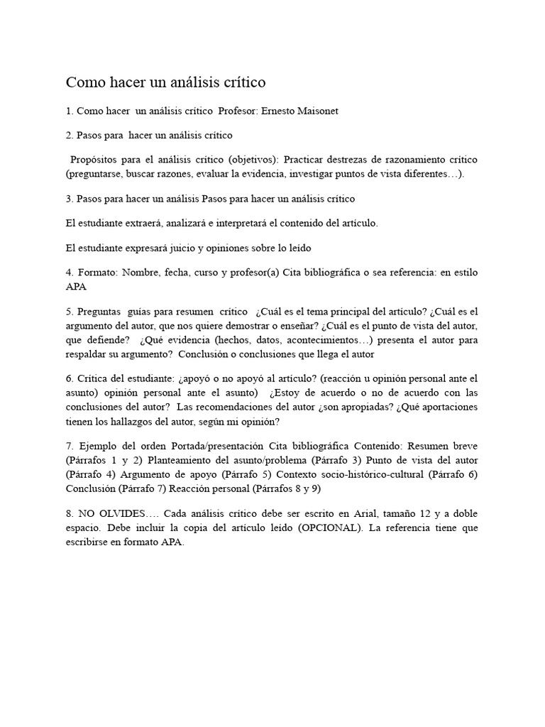 Como Hacer Un An-Lisis Cr-Tico | PDF