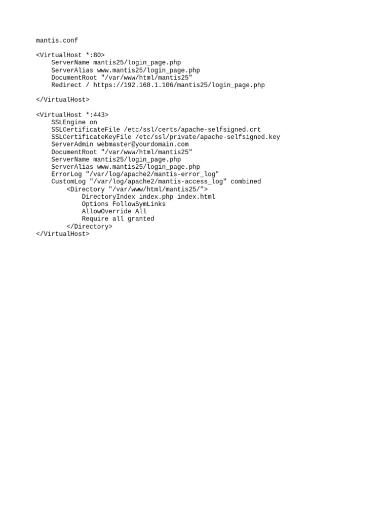 MantisBT Apache Virtual Host Configuration | PDF