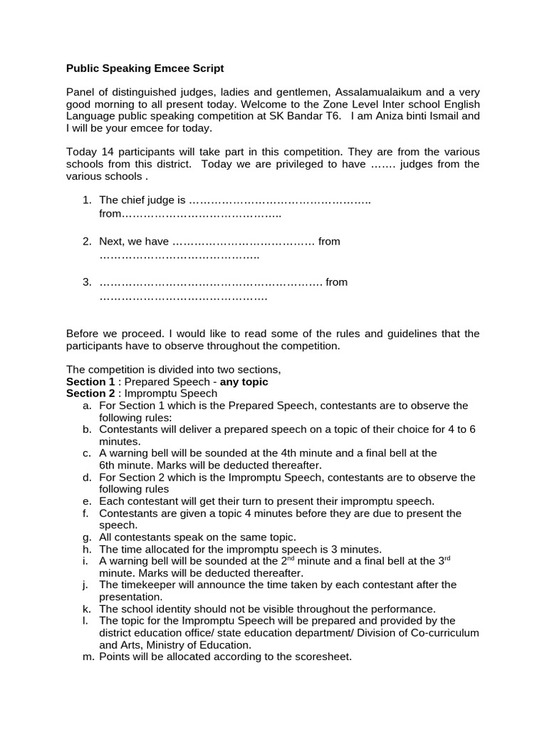 Public Speaking Emcee Script 2025 | PDF