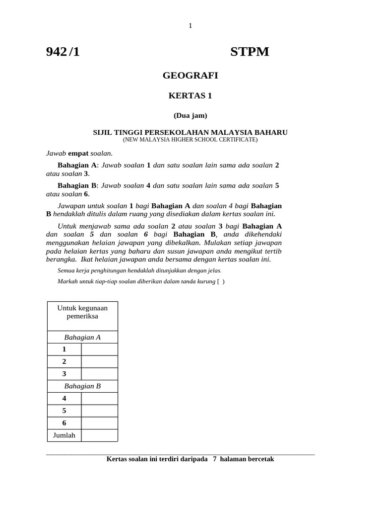 Modul Soalan Trial Geo Stpm Sem 1 2022 | PDF