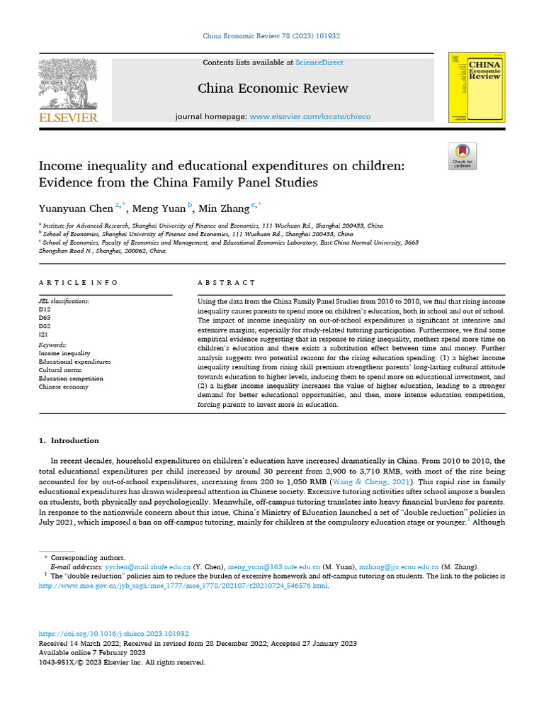 Income Inequality and Educational Expenditures On Children Evidence ...
