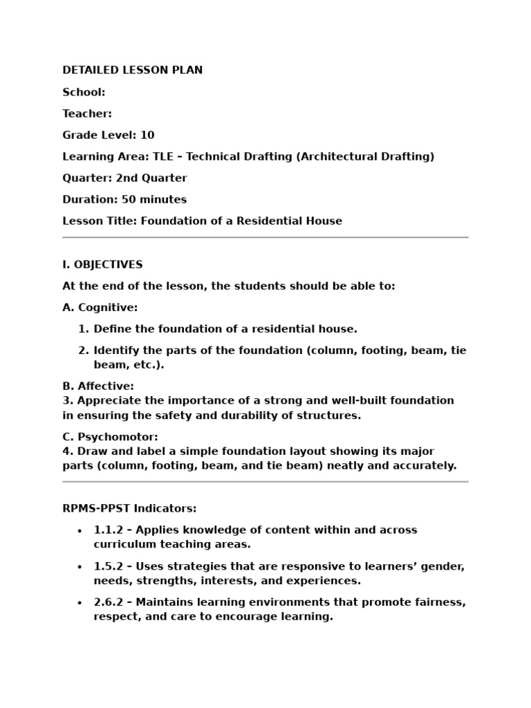 Foundation of a Residential House Lesson | PDF | Learning | Technical ...