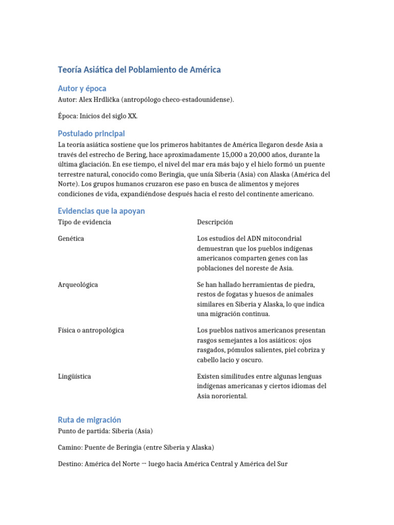 Teoría Asiática del Poblamiento Americano | PDF