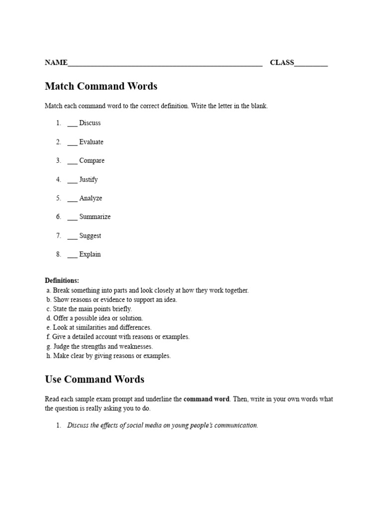 Command Words - 11th Grade | PDF