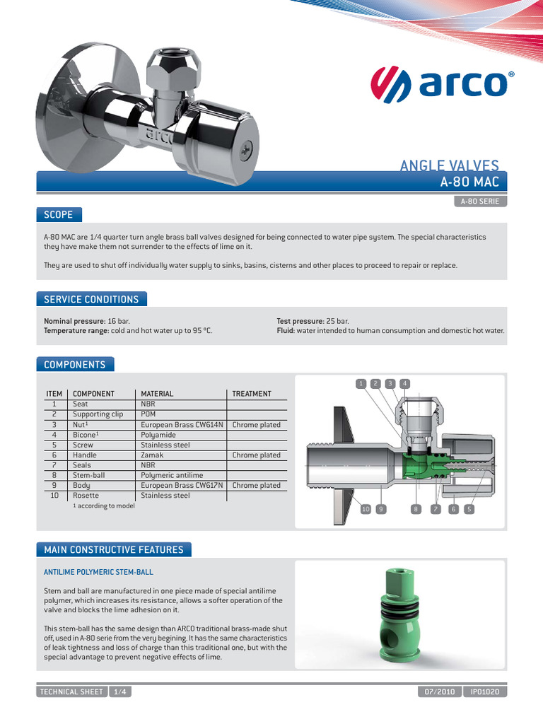 Arco Angle Valve Overview | PDF | Valve | Leak