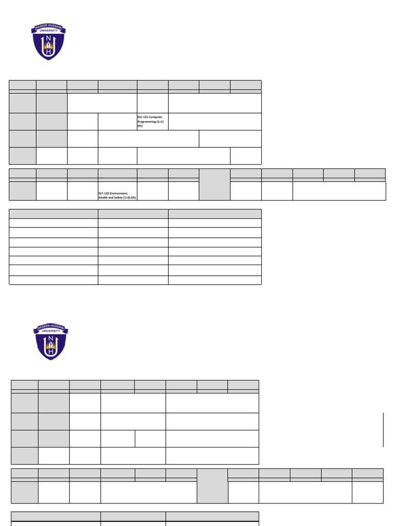 Timetable Electrical Fall 2025 | PDF | Academic Term | Electronic Engineering