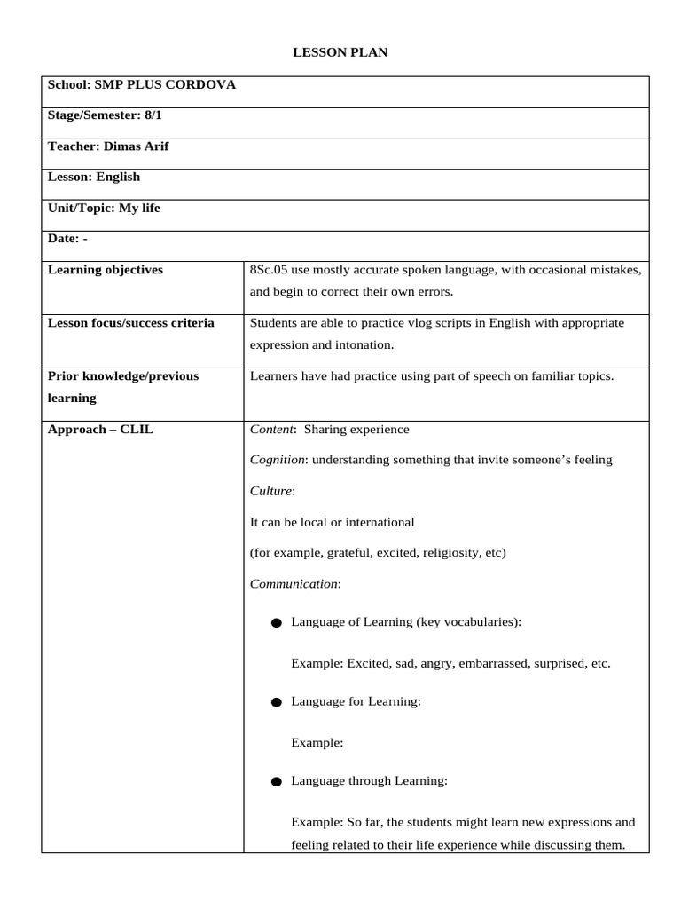 Lesson Plan Speaking | PDF | Learning | Lesson Plan