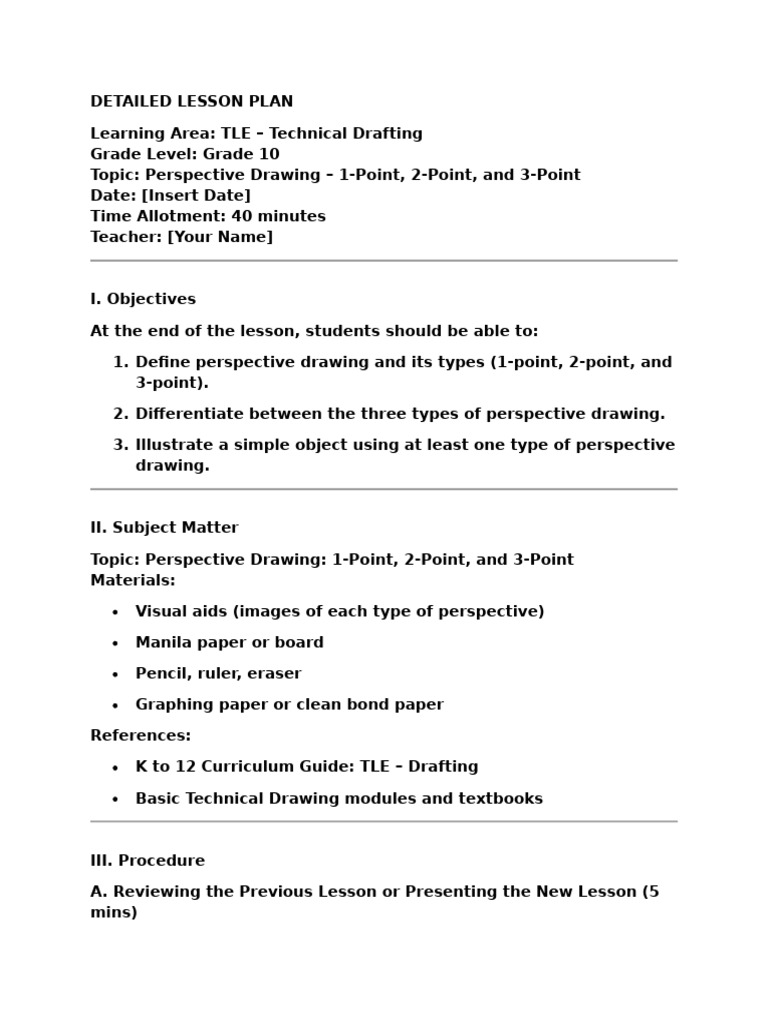 Perspective Drawing - 1-Point, 2-Point, and 3-Point Lesson Plan | PDF ...
