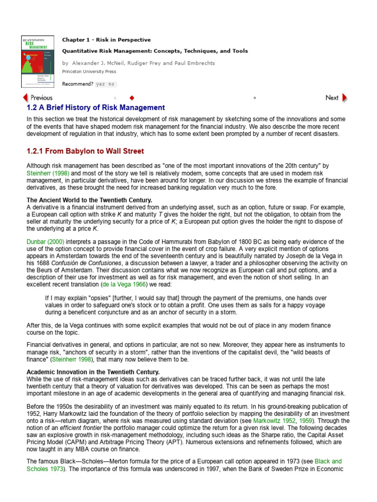 A Brief History of Risk Management | PDF | Option (Finance ...
