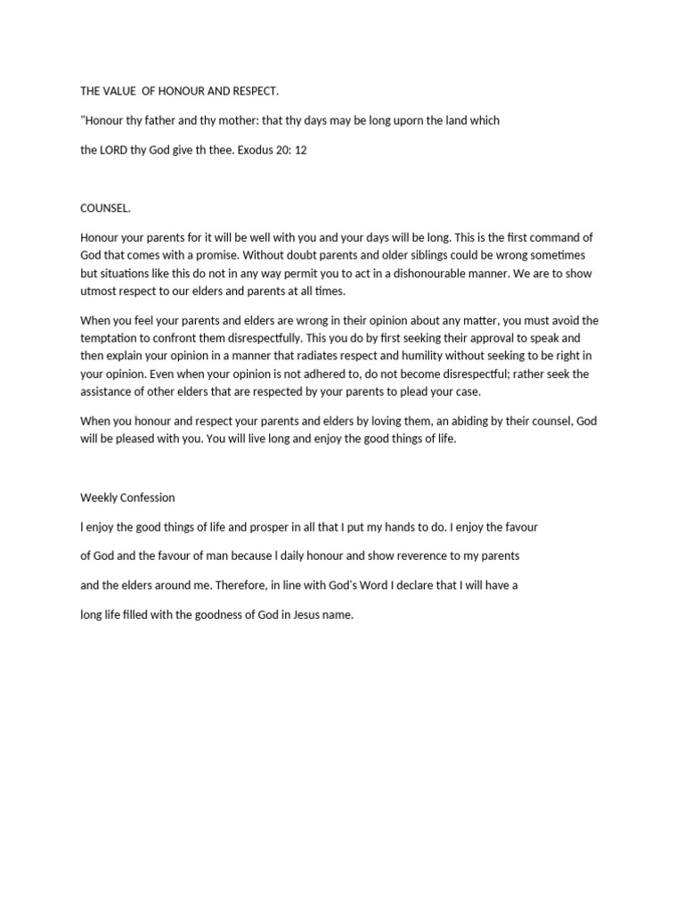 Importance of Honoring Parents | PDF