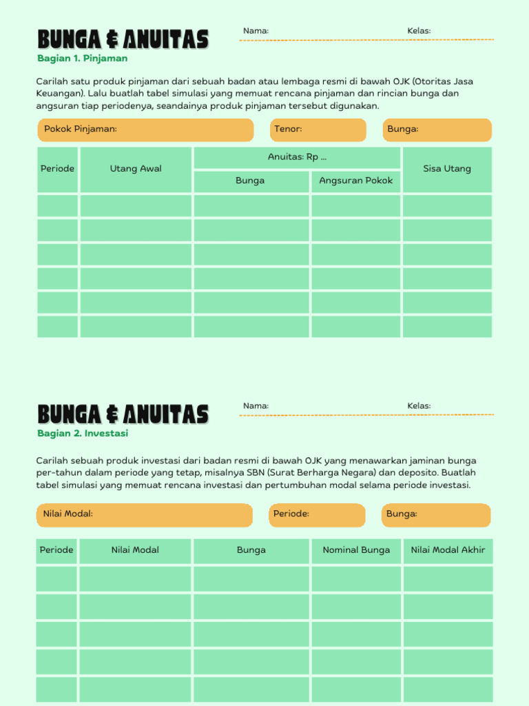 Bunga & Anuitas Lembar Kerja Digital Matematika Keuangan Dalam Hijau ...