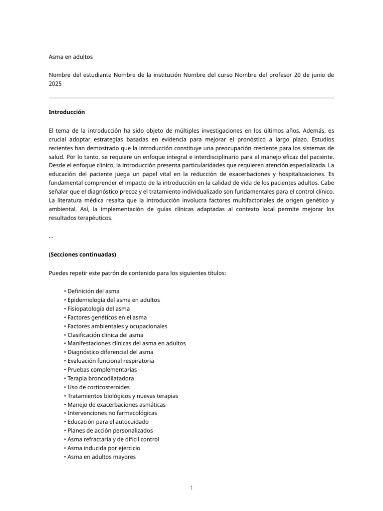 Asma en Adultos: Guía Completa | PDF | Asma | Terapia