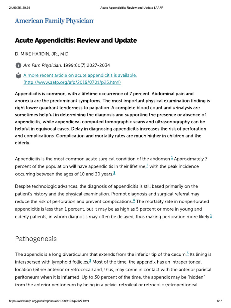 D Mike Hardin J Acute Appendicitis Review and Update (Internet) | PDF