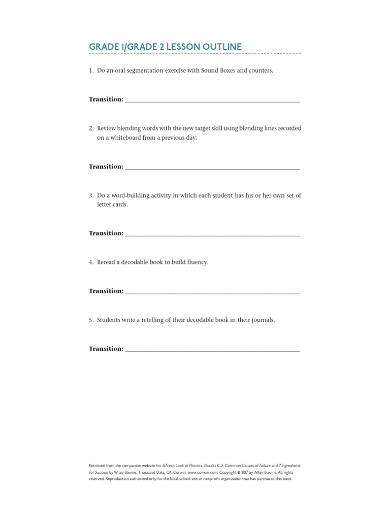 Grade 1-2 Phonics Lesson Outline | PDF