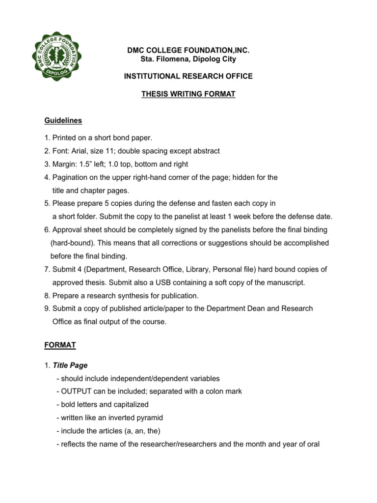 Thesis Writing Guidelines for DMC College | PDF | Data | Methodology