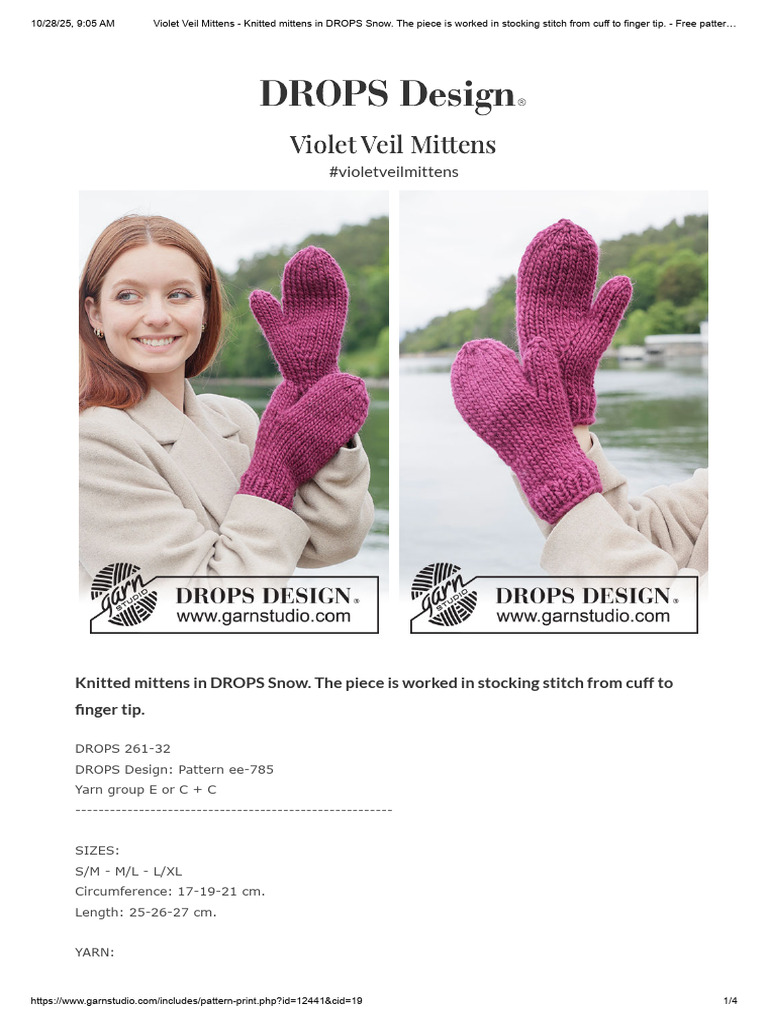 Violet Veil Mittens - Knitted mittens in DROPS Snow. The piece is ...