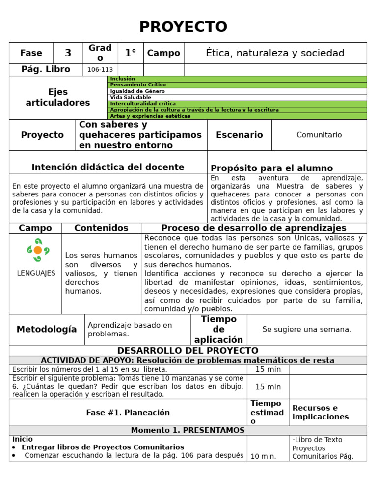 Proyecto Con Saberes y Quehaceres Participamos en Nuestro Entorno | PDF ...