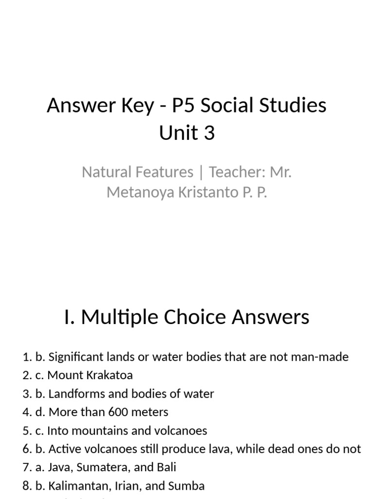Answer Key P5 Social Studies Unit3 | PDF