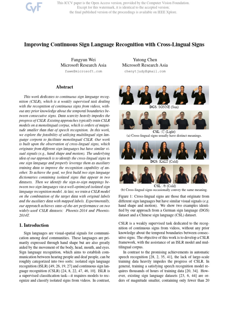 Wei Improving Continuous Sign Language Recognition With Cross-Lingual Signs ICCV 2023 Paper ...